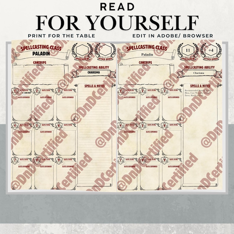 Dnd 5e Character Sheet | Printable and Fillable PDF | Pre-made Dungeons ...