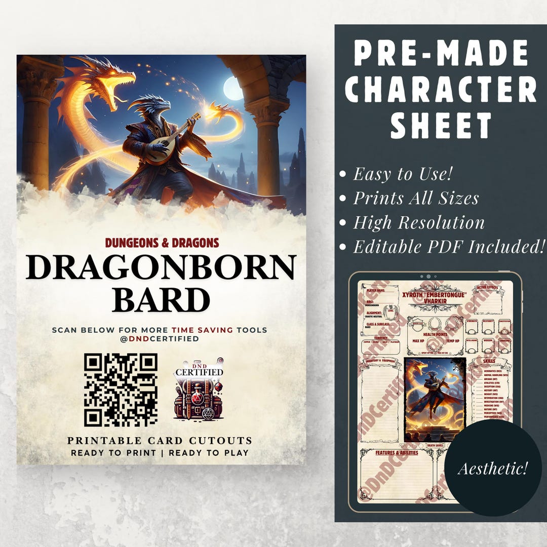 Dnd 5e Character Sheet | Printable and Fillable PDF | Pre-made Dungeons ...