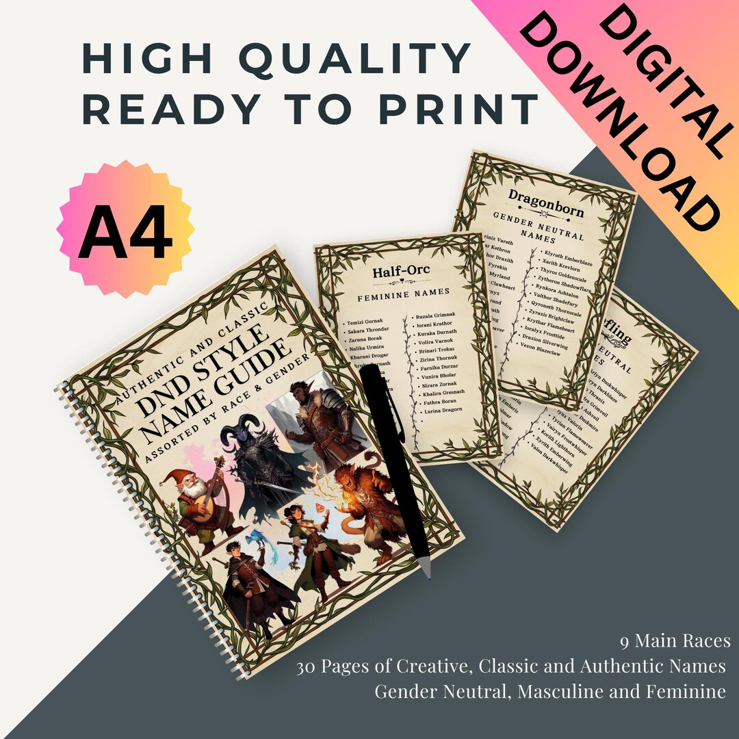 Dnd Classic Name Guide | Dungeons and Dragons 5e | Printable Download ...