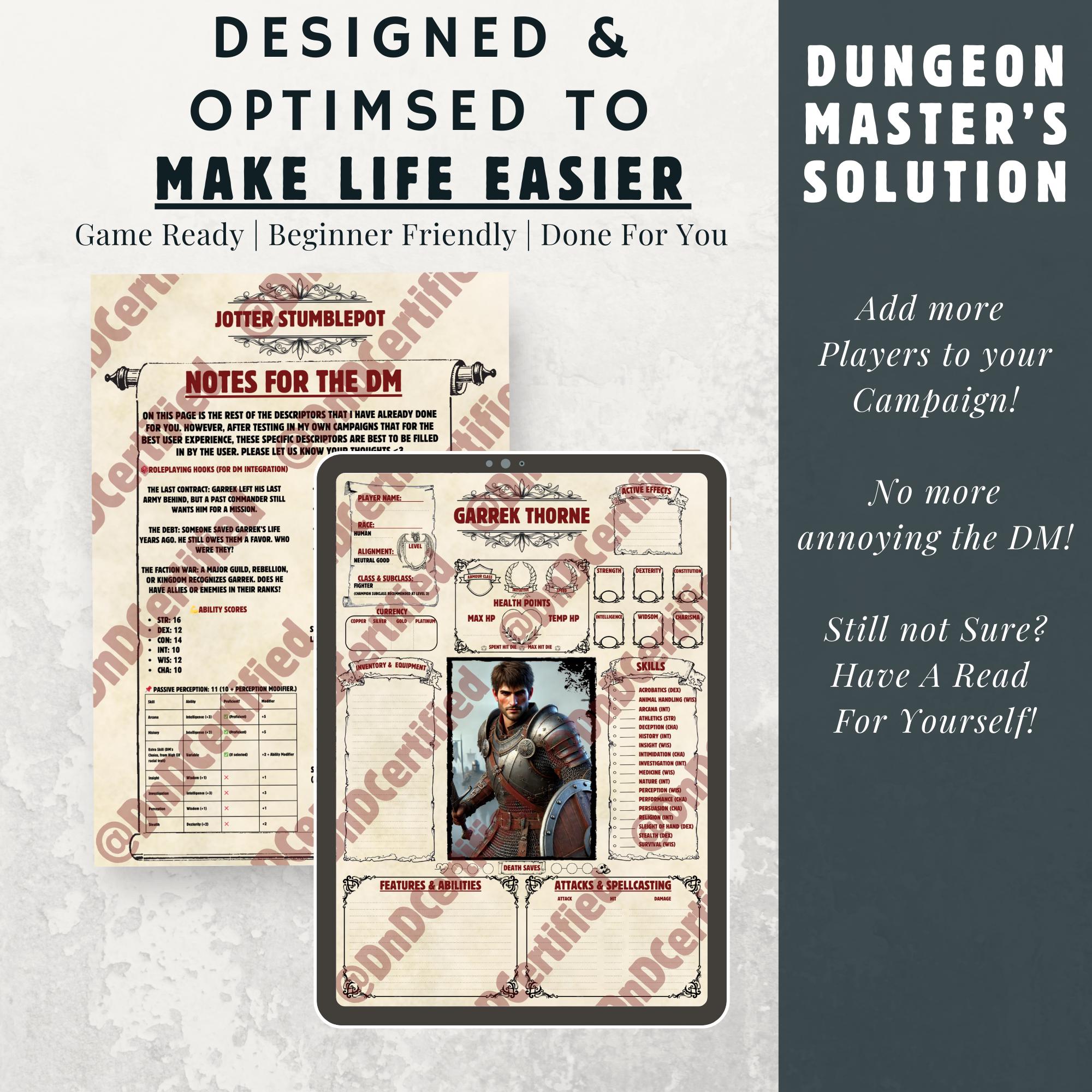 Dnd 5e Character Sheet | Printable and Fillable PDF | Pre-made Dungeons ...