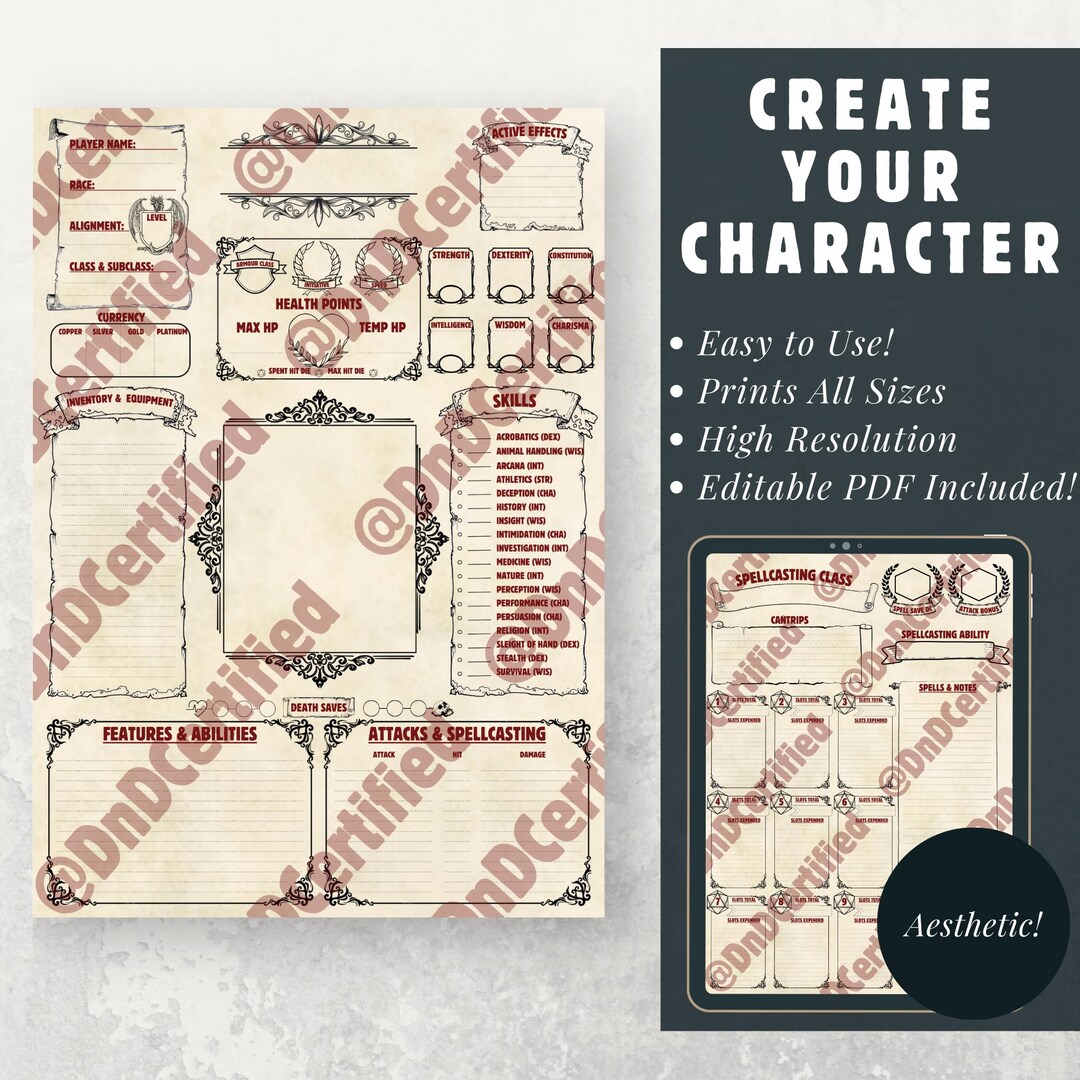 D&D 5e Character Sheet: Fillable RPG Sheet (digital Download) - Etsy