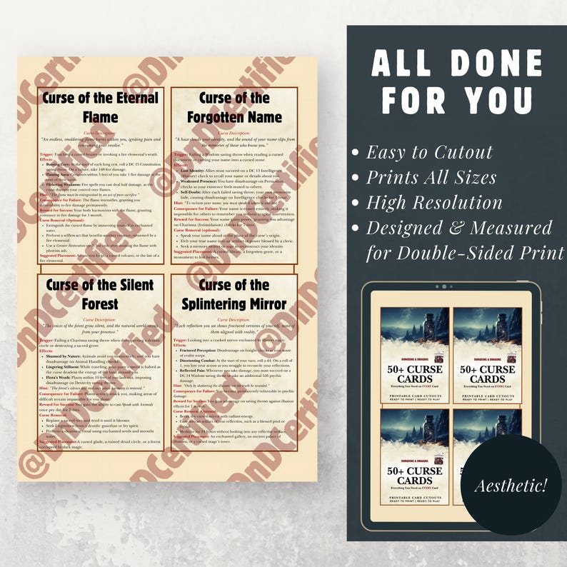 D&D Curse Cards: 50+ Printable Dungeon Master Tools (PDF) - Etsy