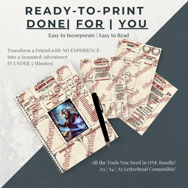 Dnd 5e Character Sheet | Printable and Fillable PDF | Pre-made Dungeons ...