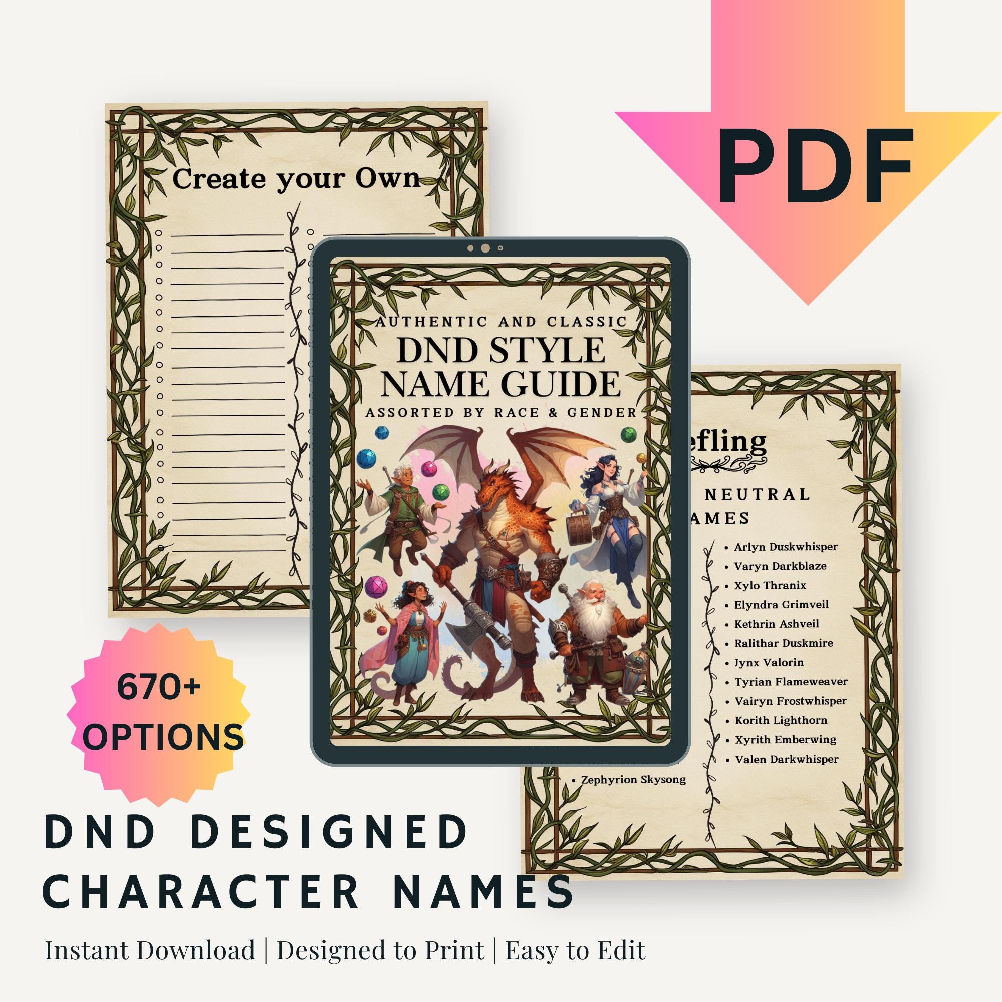 Dnd Classic Name Guide | Dungeons and Dragons 5e | Printable Download ...