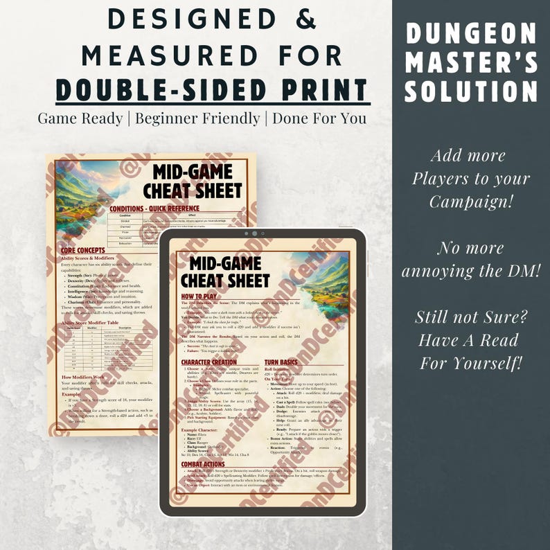 Dnd Cheat Sheet: Beginner Character Creation & Gameplay (printable PDF ...