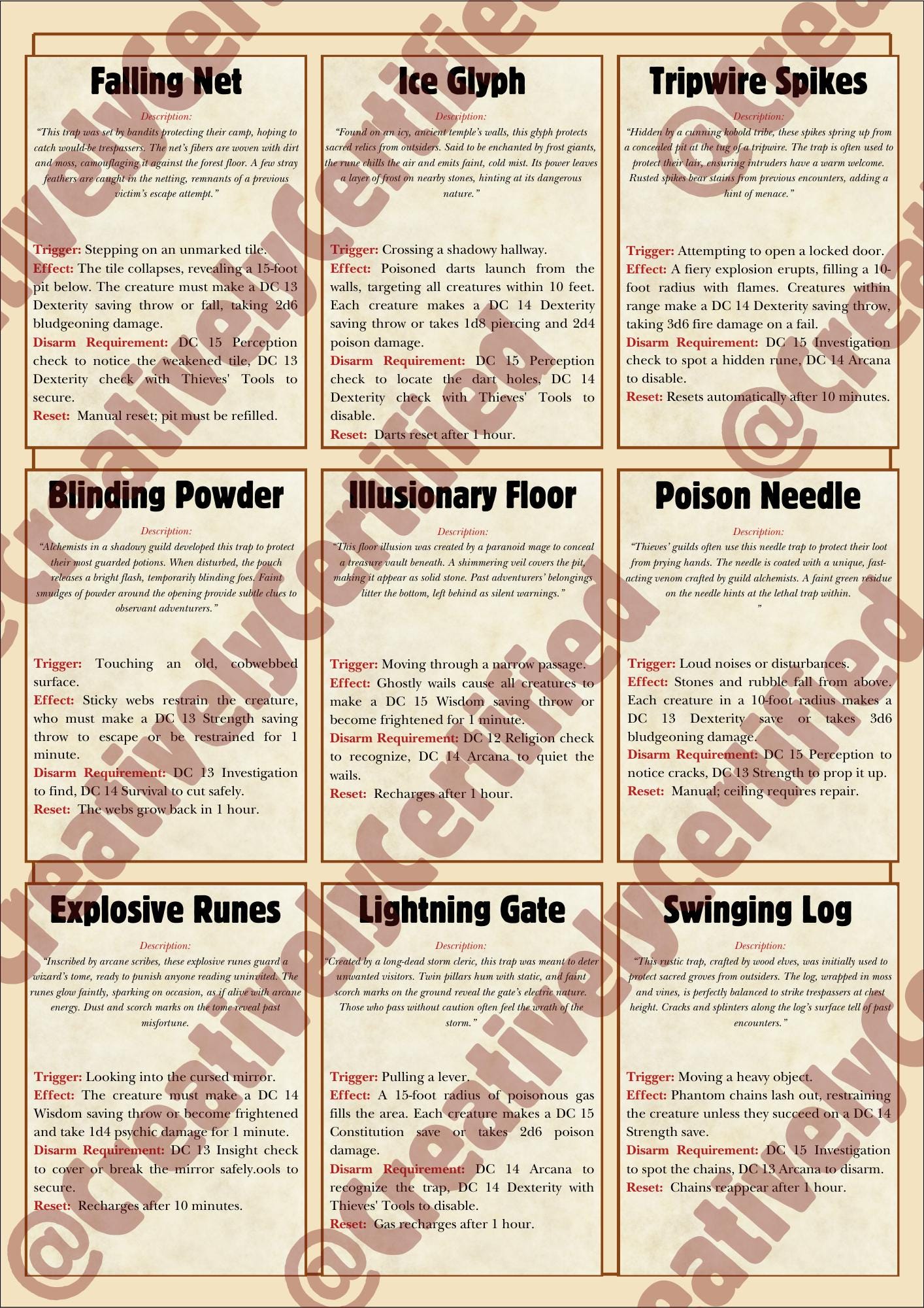 Dnd Trap Cards Bundle - 50+ Printable Trap Cards for Dungeons and ...