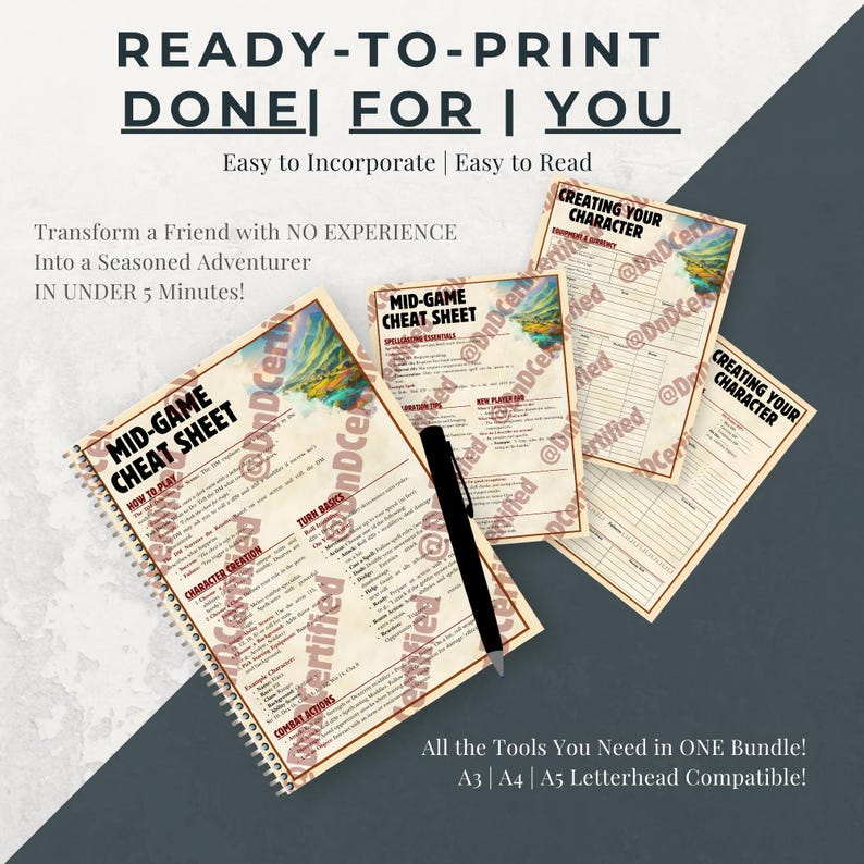 Dnd Cheat Sheet: Beginner Character Creation & Gameplay (printable PDF ...