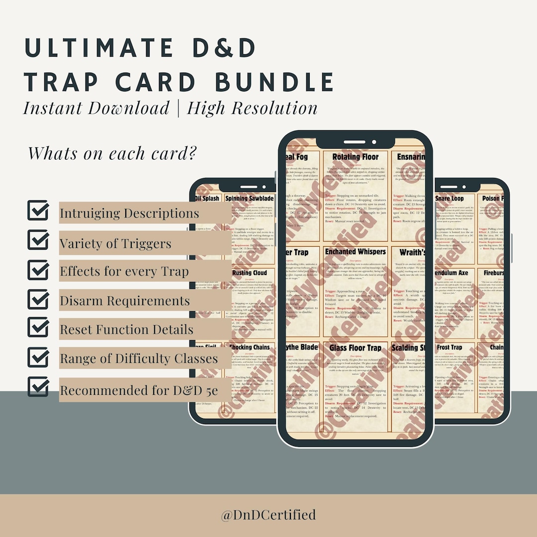 Dnd Trap Cards Bundle - 50+ Printable Trap Cards for Dungeons and ...