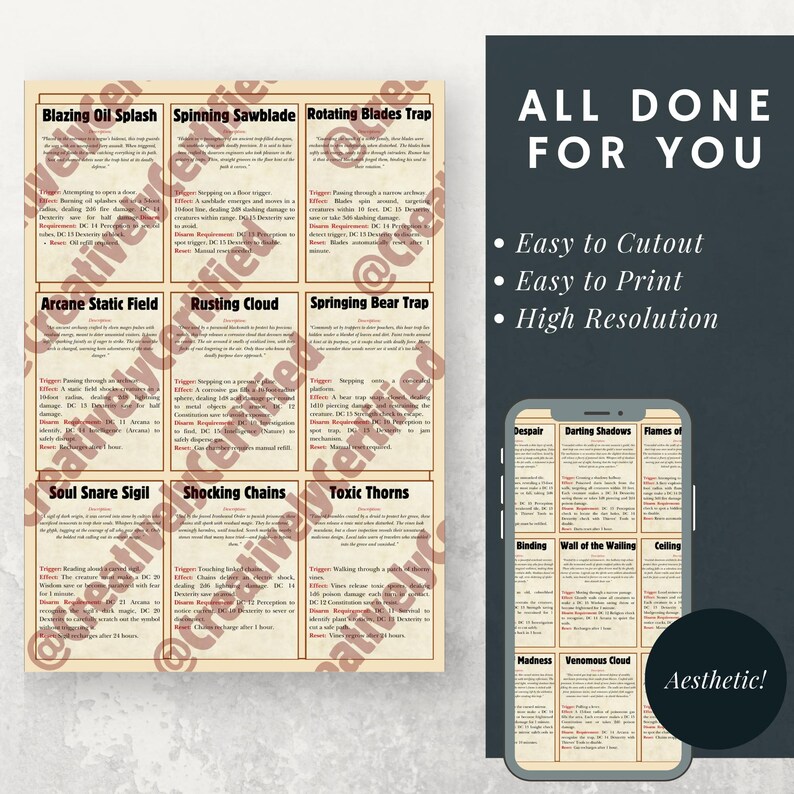 Dnd Trap Cards Bundle - 50+ Printable Trap Cards for Dungeons and ...