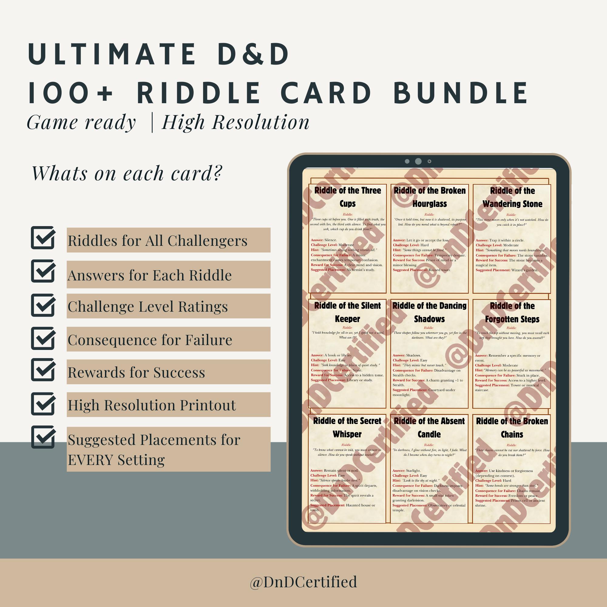 100+ D&D Riddles PDF | Printable Riddle Cards and Puzzles for Dungeon ...
