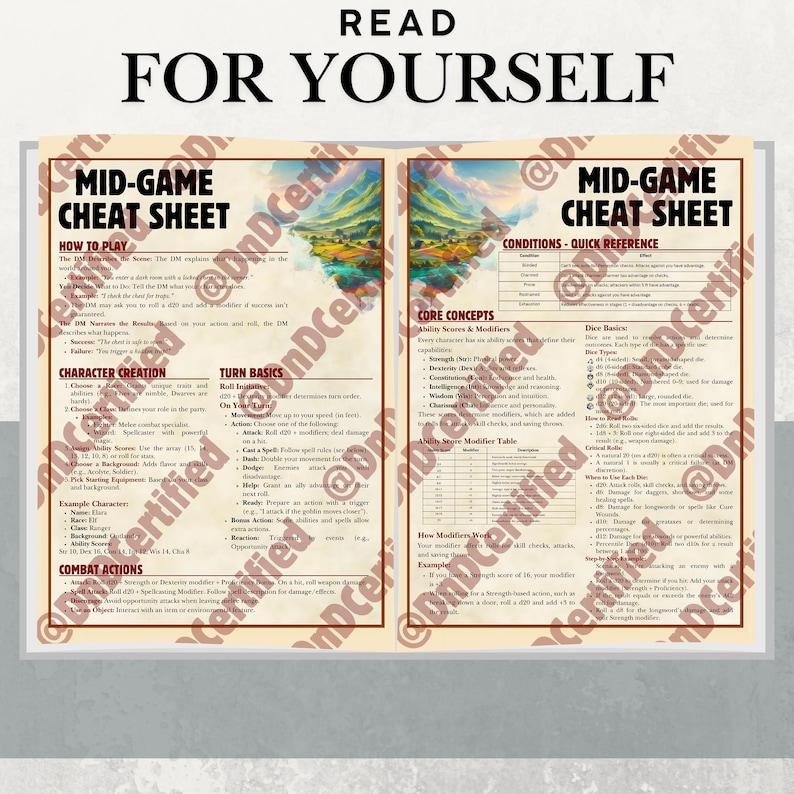 Dnd Cheat Sheet: Beginner Character Creation & Gameplay (printable PDF ...