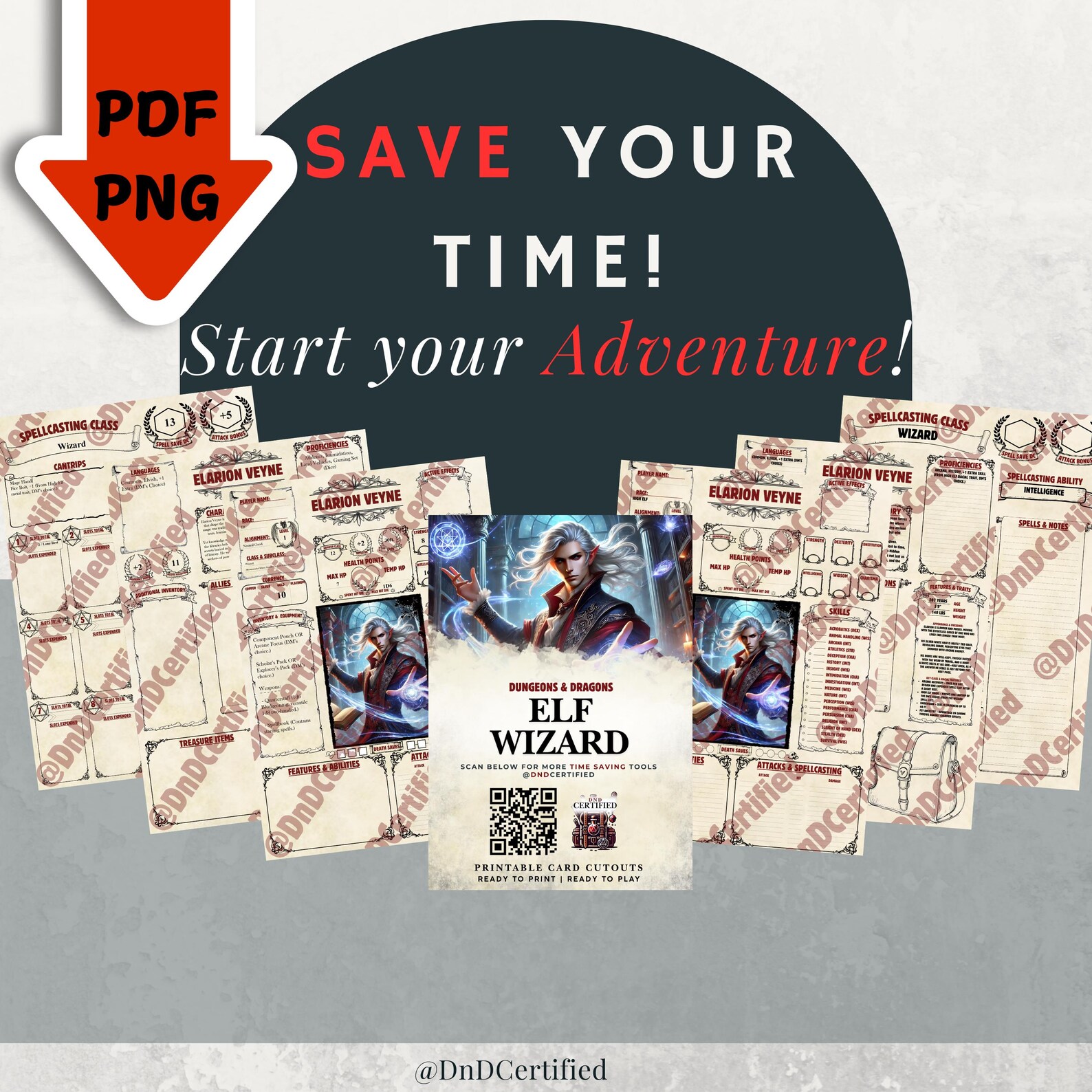 Dnd 5e Elf Wizard Character Sheet: Printable RPG (PDF) - Etsy