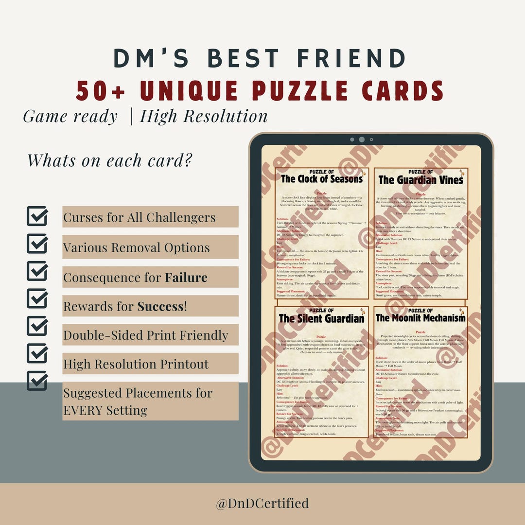 50+ Dnd Puzzle Cards for 5e: Immersive Challenges (digital Download) - Etsy