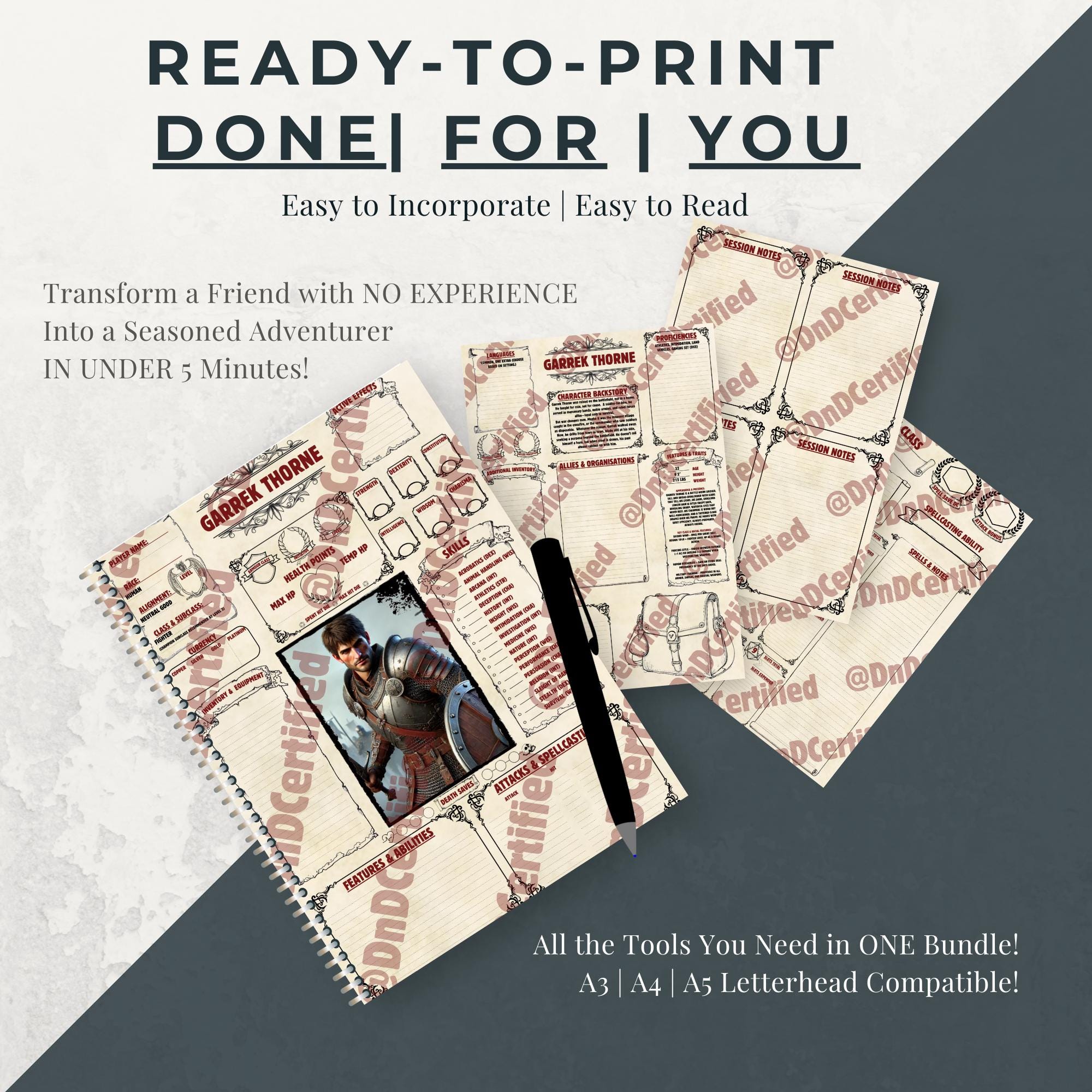 Dnd 5e Human Fighter Character Sheet: Printable RPG (PDF) - Etsy