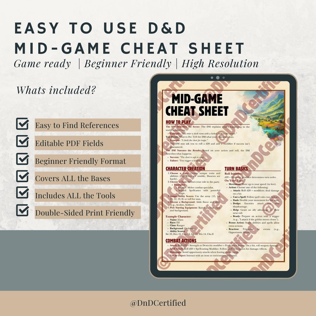 Dnd Cheat Sheet for Beginners - Character Creation Template and ...