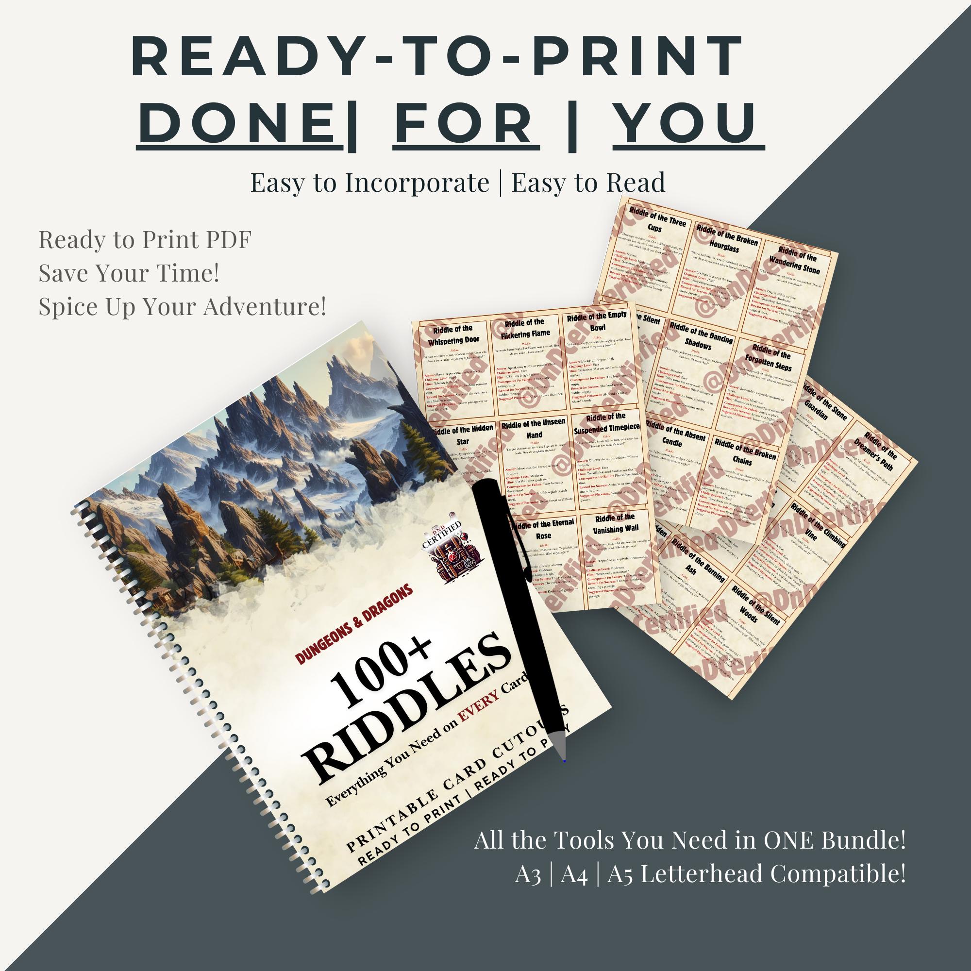 100+ D&D Riddles PDF | Printable Riddle Cards and Puzzles for Dungeon ...