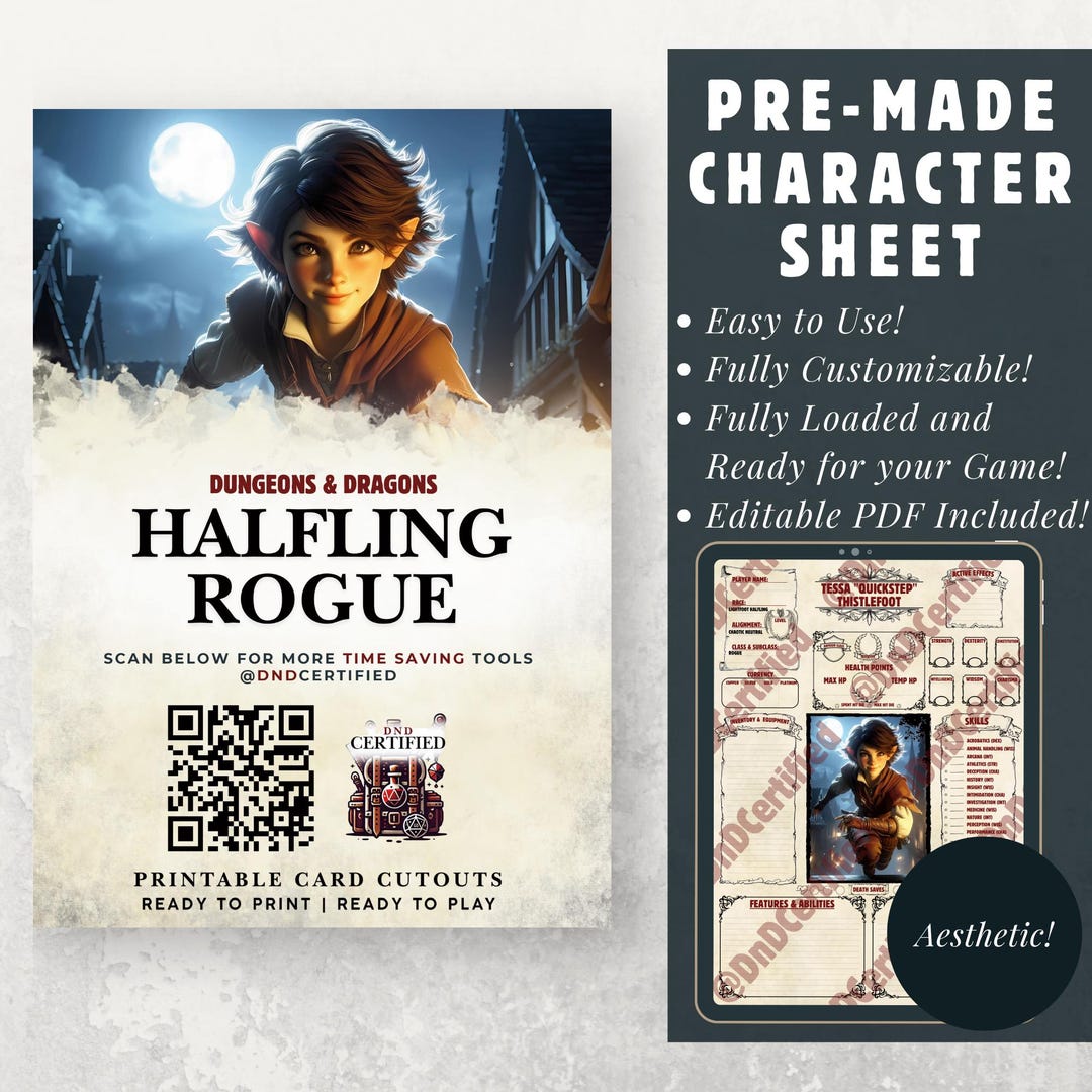 Dnd 5e Halfling Rogue Character Sheet: Pre-made & Fillable (PDF) - Etsy