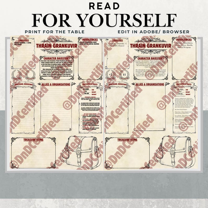 Dnd 5e Character Sheet | Printable and Fillable PDF | Pre-made Dungeons & Dragons RPG Sheet ...