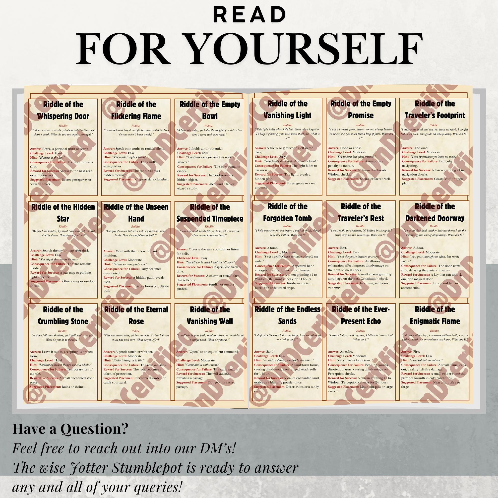 100+ D&D Riddles PDF | Printable Riddle Cards and Puzzles for Dungeon ...