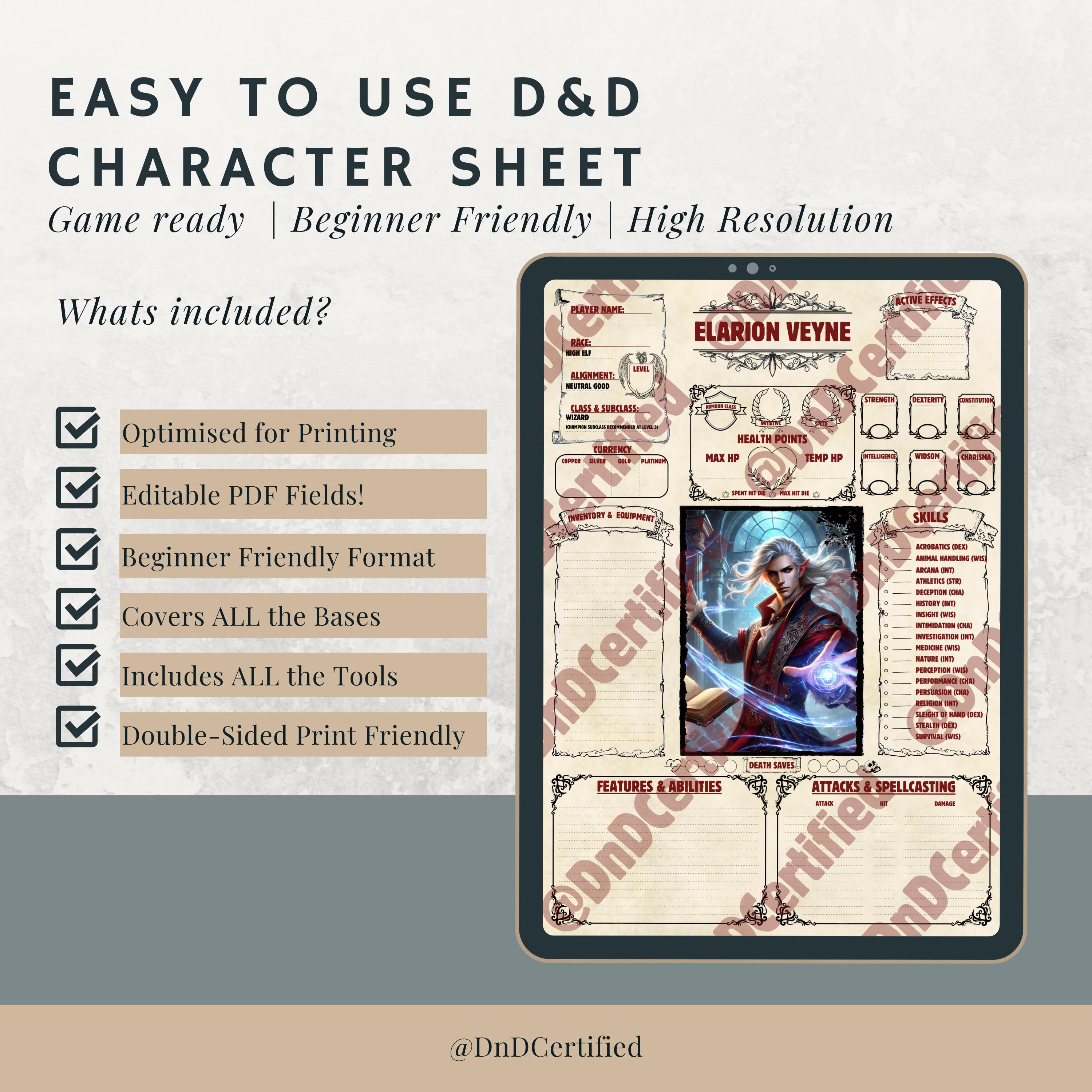 Pre-made Dnd 5e Character Sheet and Tracker D&D Editable / Printable ...