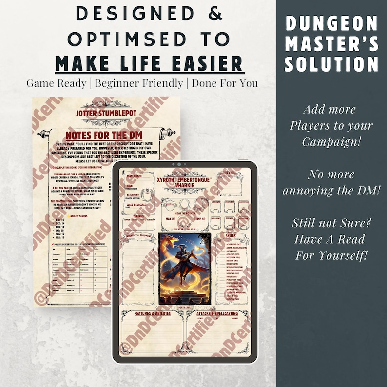 Dnd 5e Character Sheet | Printable and Fillable PDF | Pre-made Dungeons ...