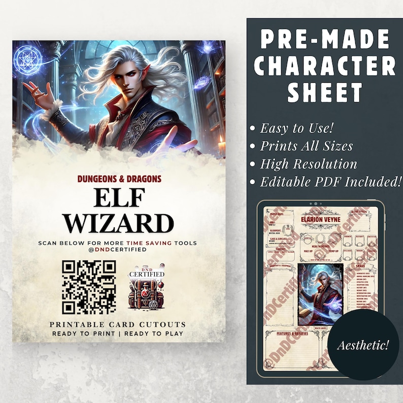 Dnd 5e Character Sheet | Printable and Fillable PDF | Pre-made Dungeons ...