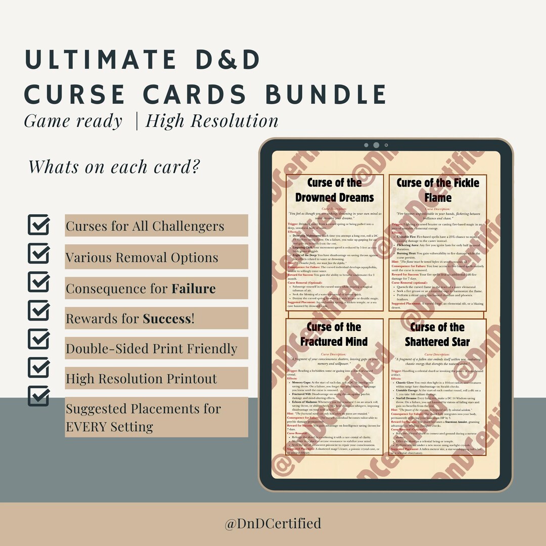 D&D Curse Cards: 50+ Printable Dungeon Master Tools (PDF) - Etsy