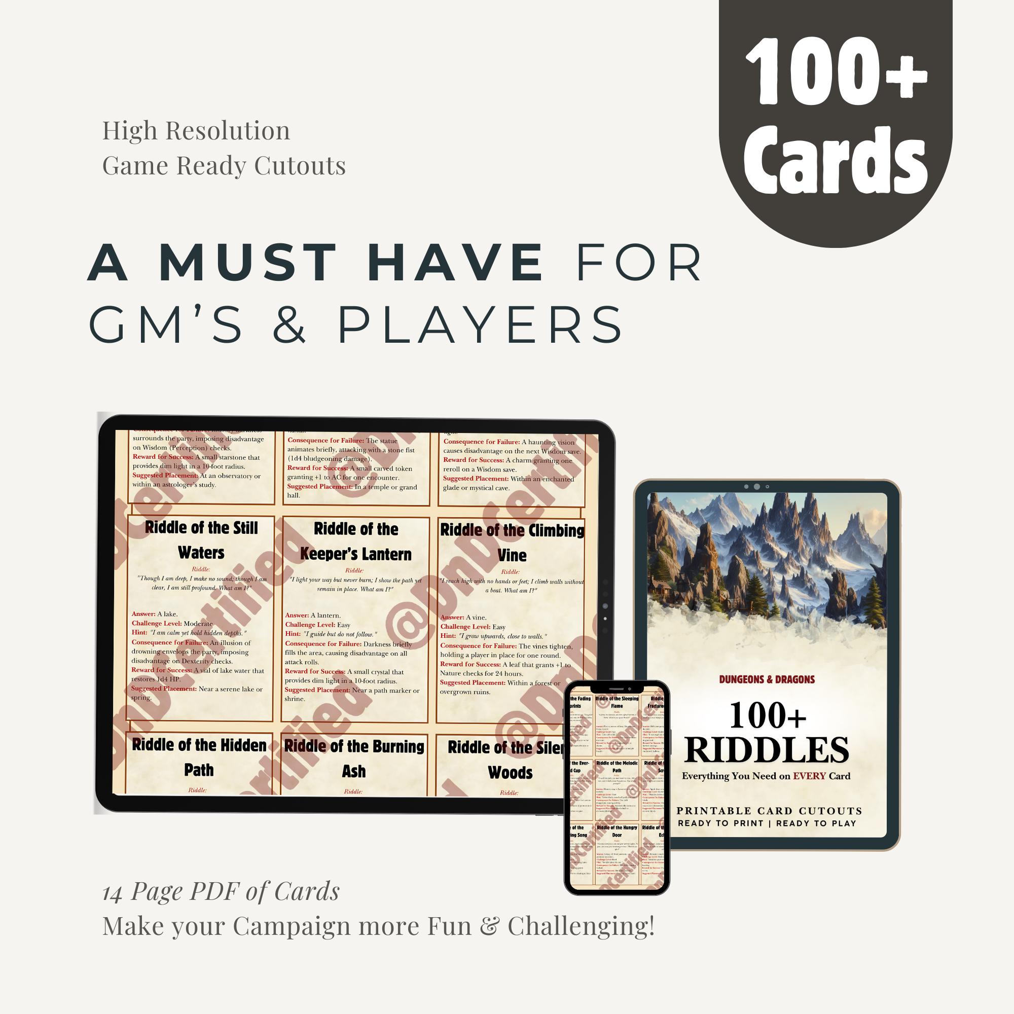 100+ D&D Riddles PDF | Printable Riddle Cards and Puzzles for Dungeon ...