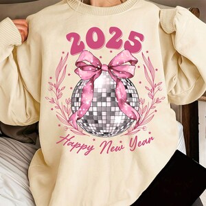 Happy New Year 2025 Png, Pink Coquette Bow Png, Glitter Disco Ball Png ...