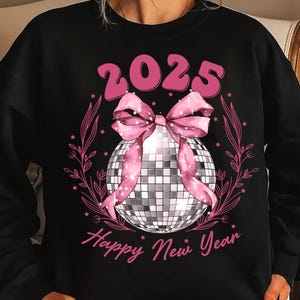 Happy New Year 2025 Png, Pink Coquette Bow Png, Glitter Disco Ball Png ...