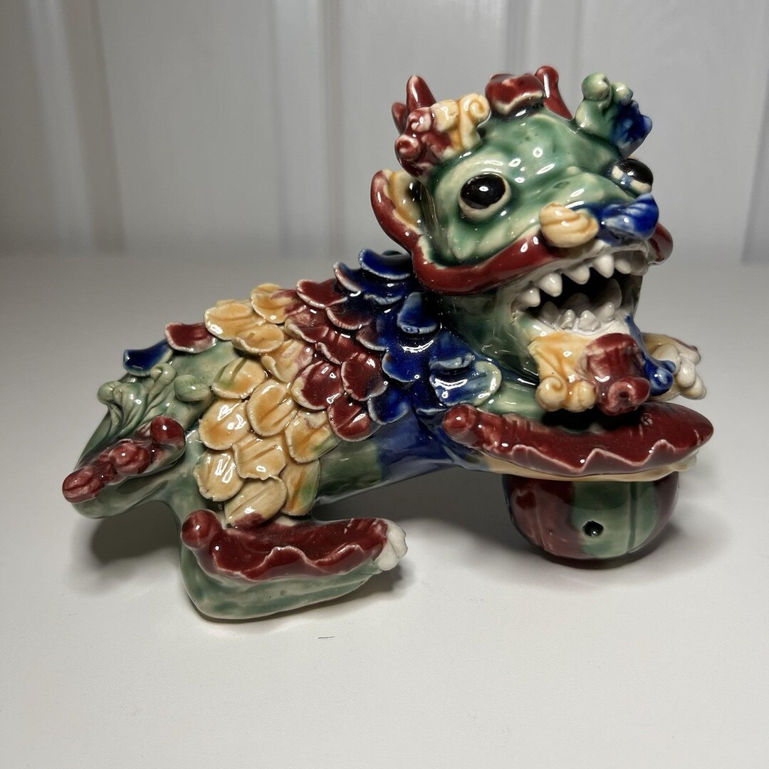 Vintage Chinese Ceramic Wucai Foo Dog Statue Multicolor Glaze 6 ...