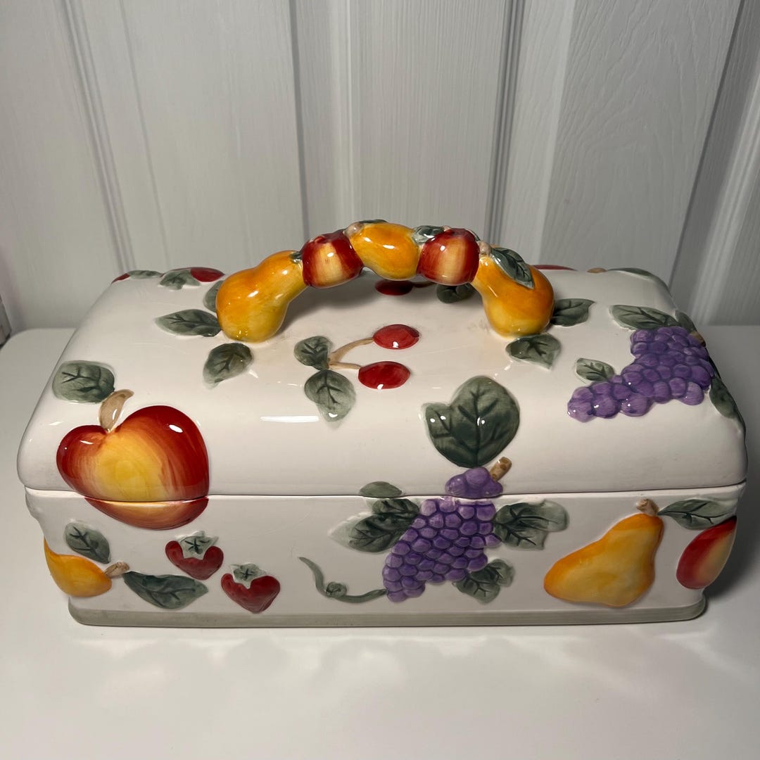 Vintage Ceramic Raised Fruit Bread Box W/ Handle 13x8.5 Very Heavy - Etsy