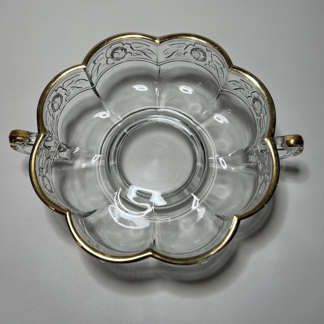 Vintage Jeanette Aztec Rose Embossed Two Handled Gold Rim Bowl Dish - Etsy