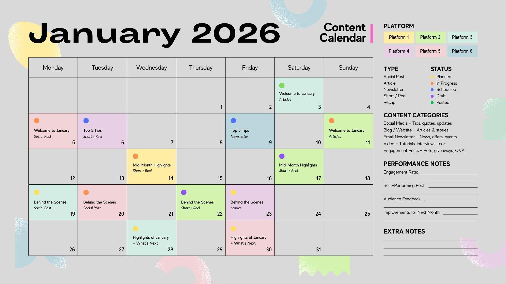 2026 Content Calendar - Etsy