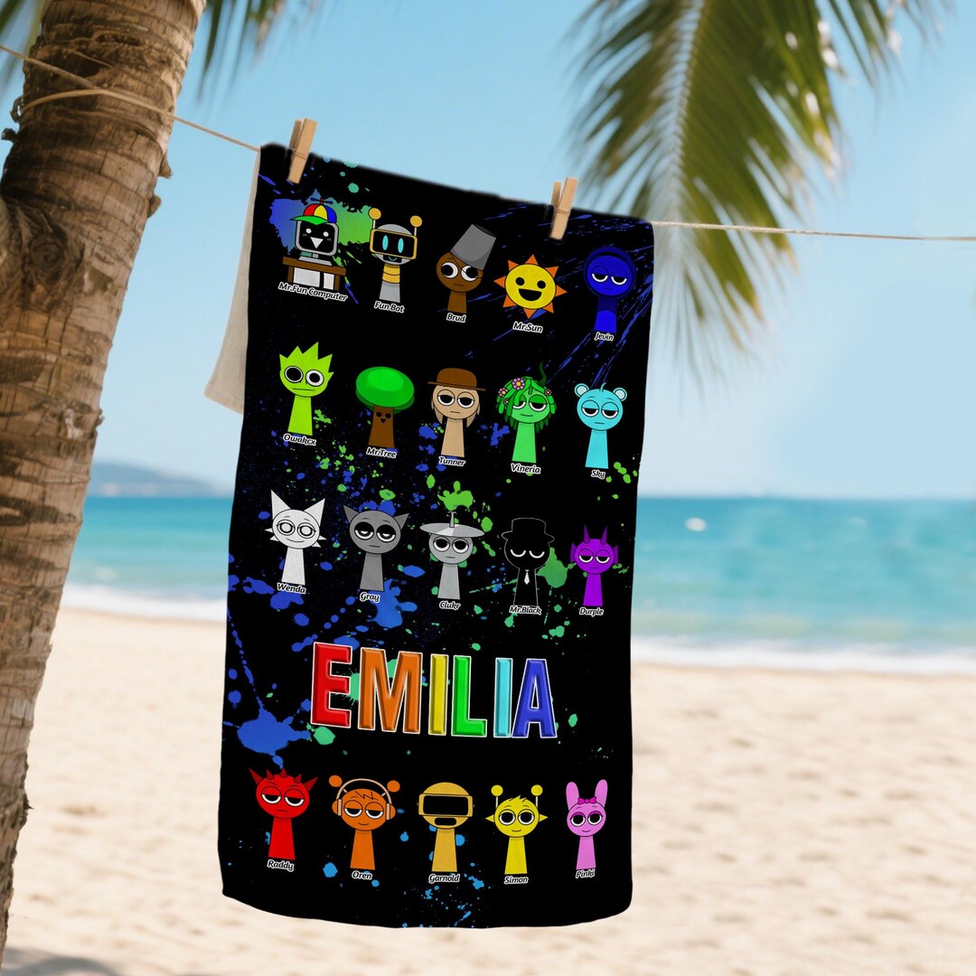 Personalized Sprunki Beach Towel, Custom Name Bath & Pool Towel, Summer ...