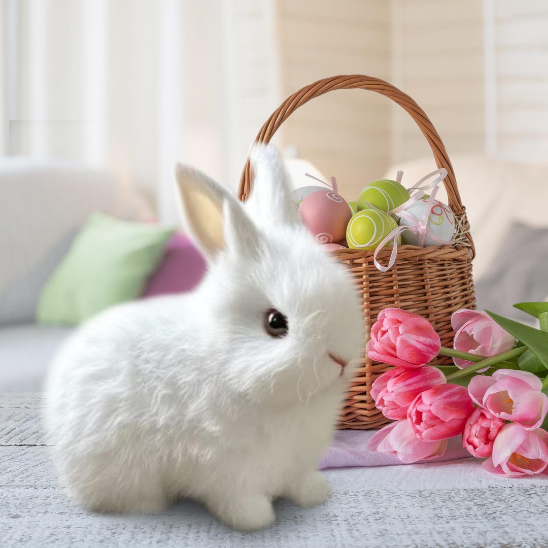 Cadeau de Pâques fait main Lapin interactif Lapin réaliste, Lapin interactif, Peluche, Lapin ...