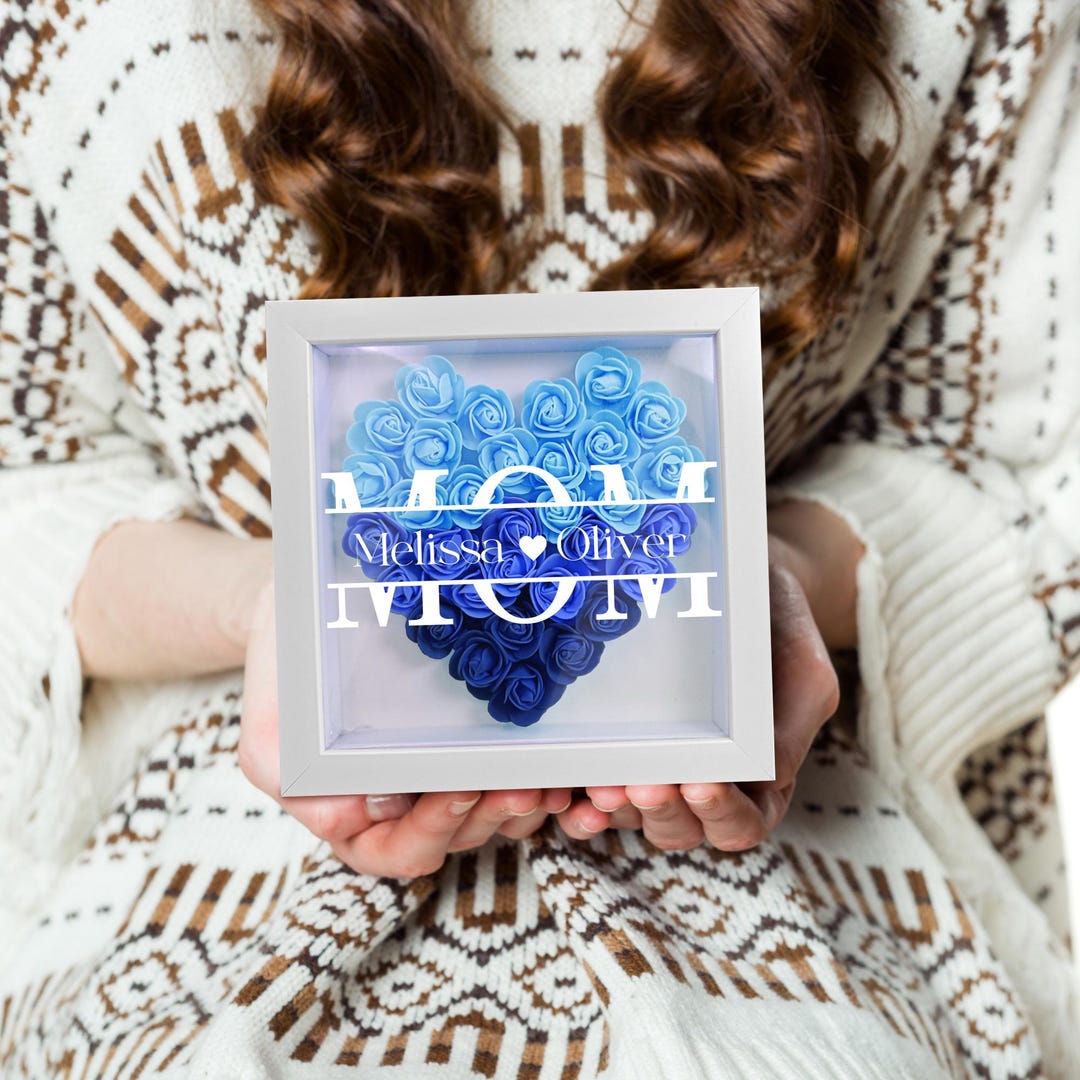 Personalized Mother's Day Flower Shadow Box for Mom, Custom Name Roses ...