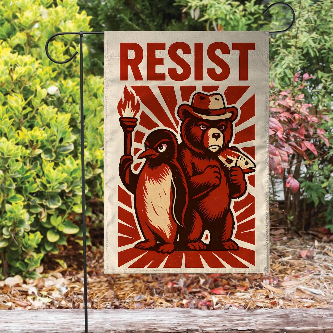 RESIST Bears Penguins Yard Sign, Social Club Penguins Garden Flag ...