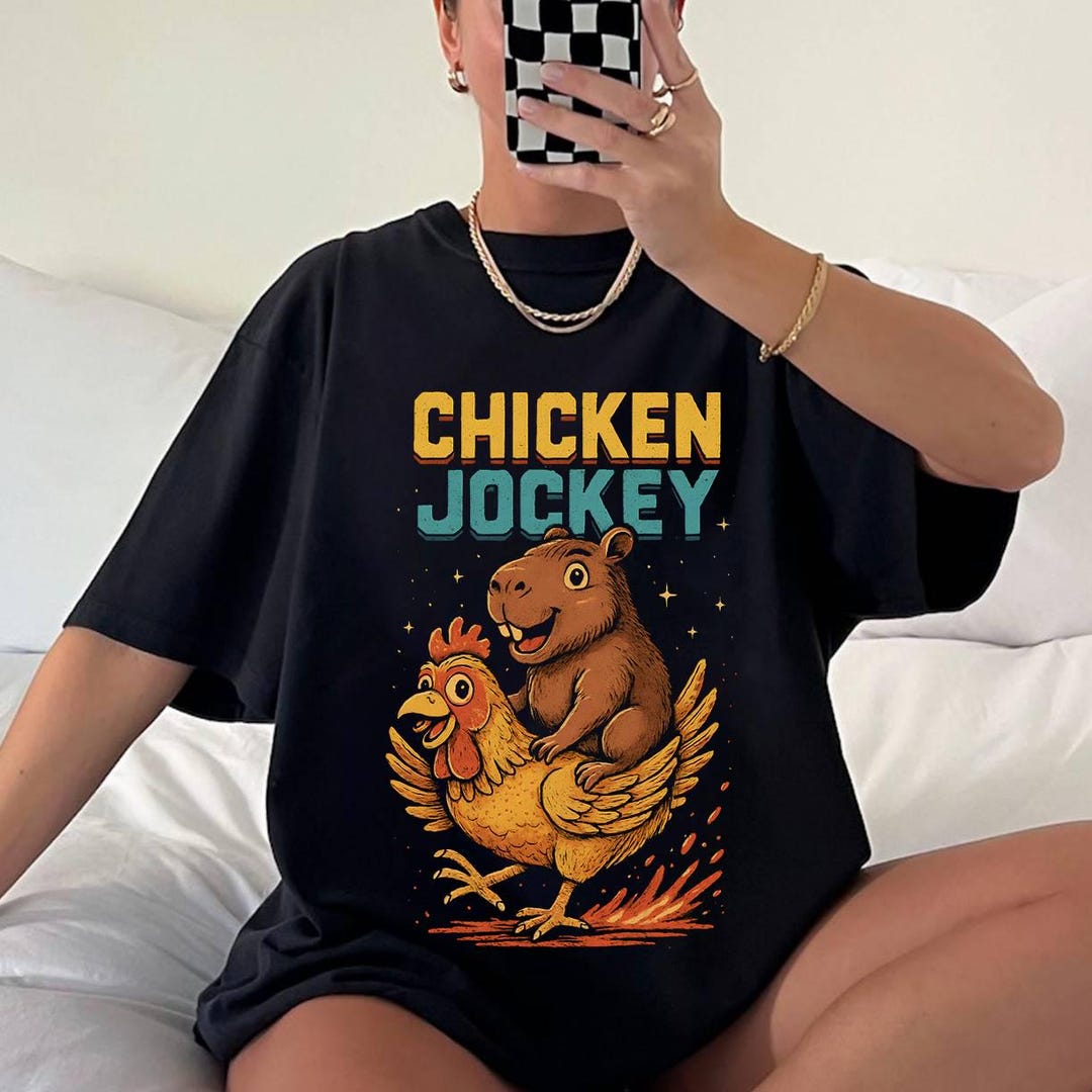 Funny Chicken Jockey Capybara Graphic Tee, Movie Shirt, Funny Movie ...