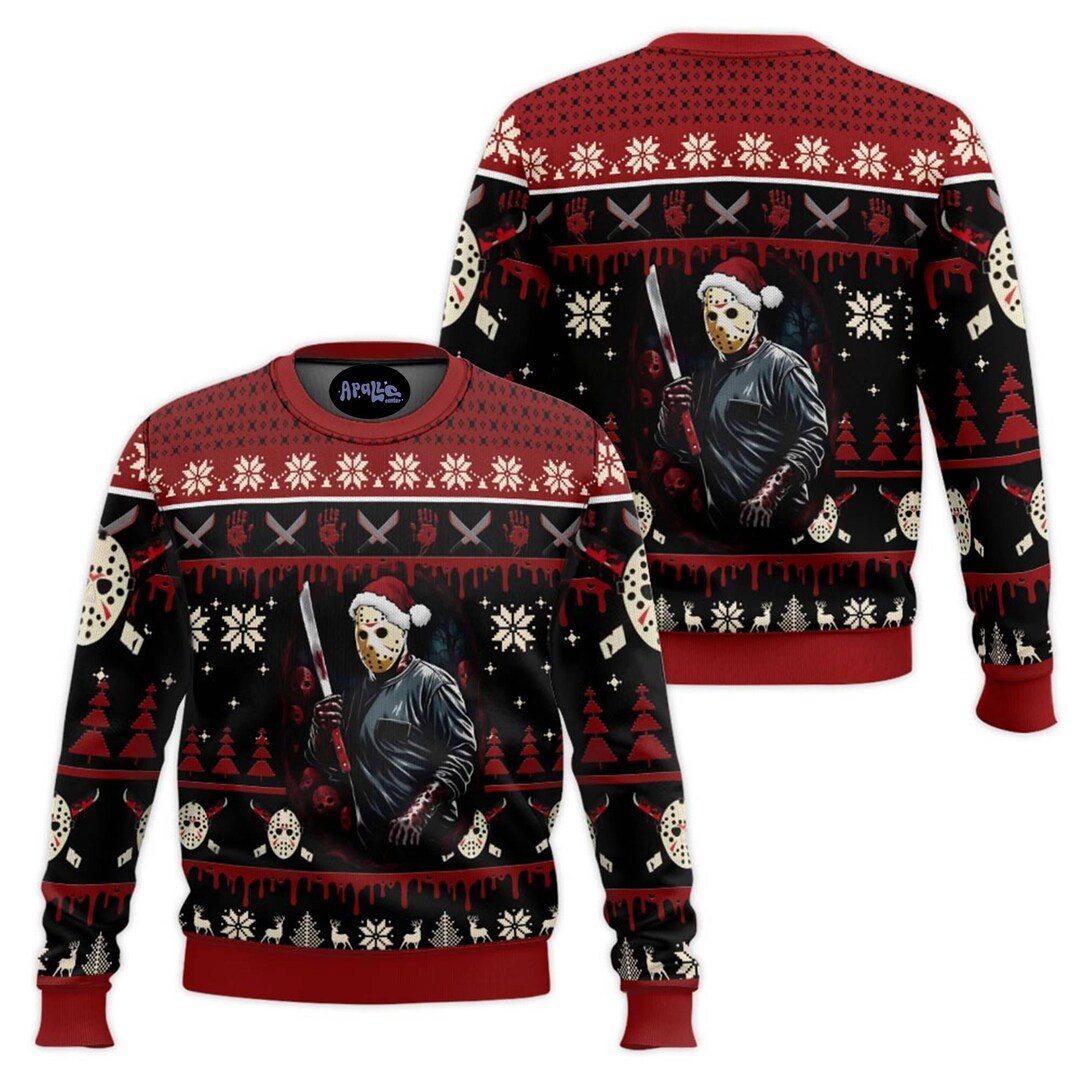 Jason Voorhees Friday the 13th Ugly Christmas Sweater, Funny Horror ...