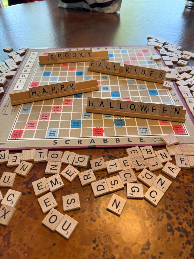 Custom Scrabble Tile Word Name Plate Upcycled Holiday Halloween Fall ...
