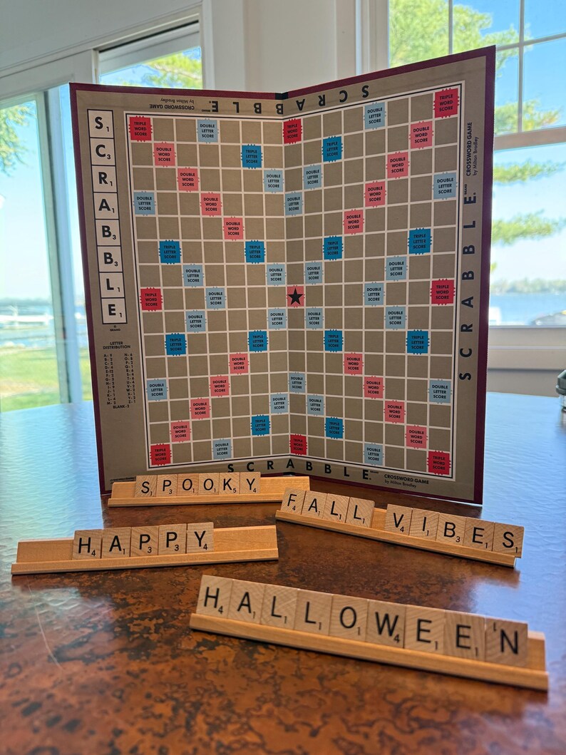Custom Scrabble Tile Word Name Plate Upcycled Holiday Halloween Fall ...