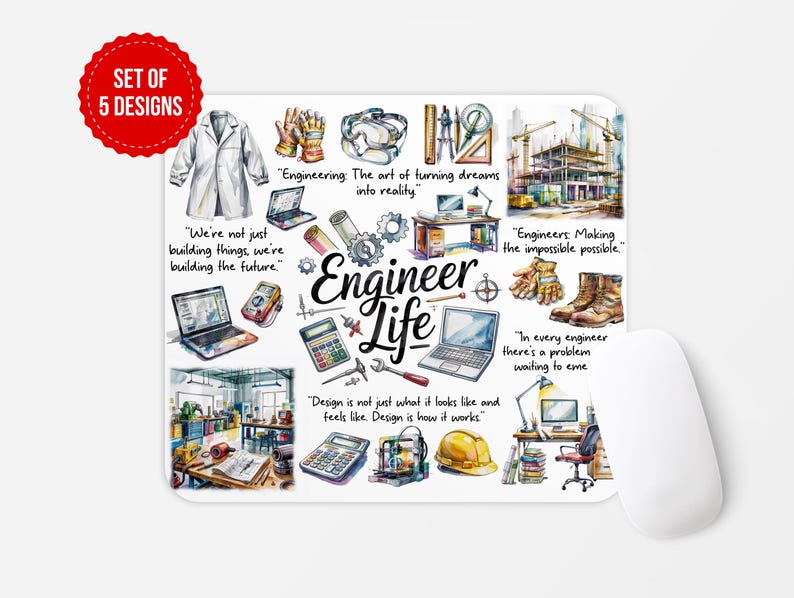 Engineer Life Mouse Pad Sublimation Design | tools, Gears, Blueprints ...