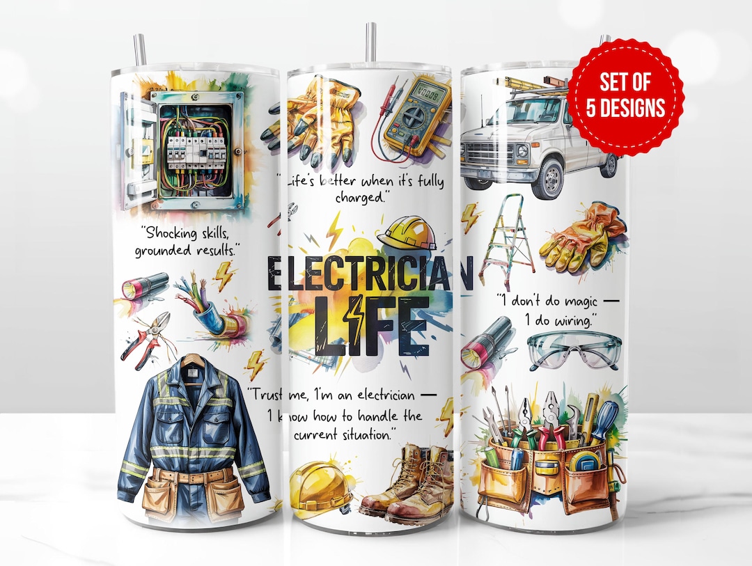 Electrician Life Tumbler Design: Watercolor Sublimation (digital ...