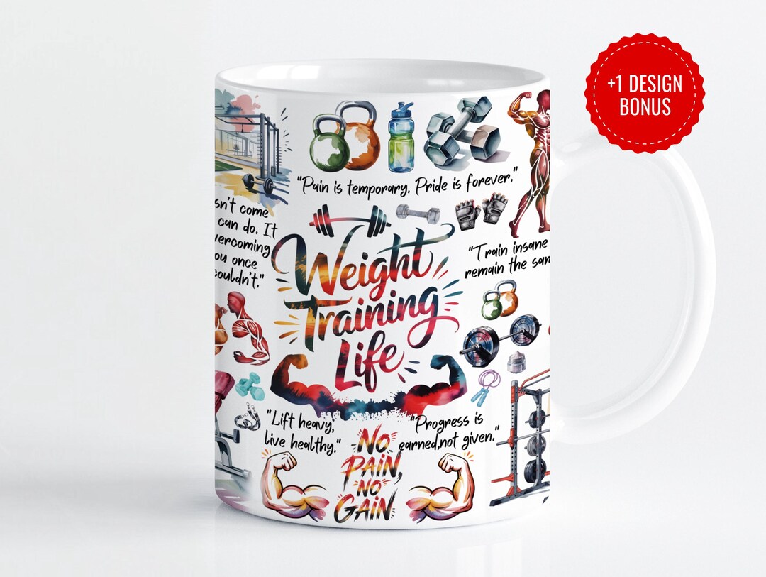 Weightlifting Mug Design: Barbell & Dumbbell Fitness Quotes (digital ...
