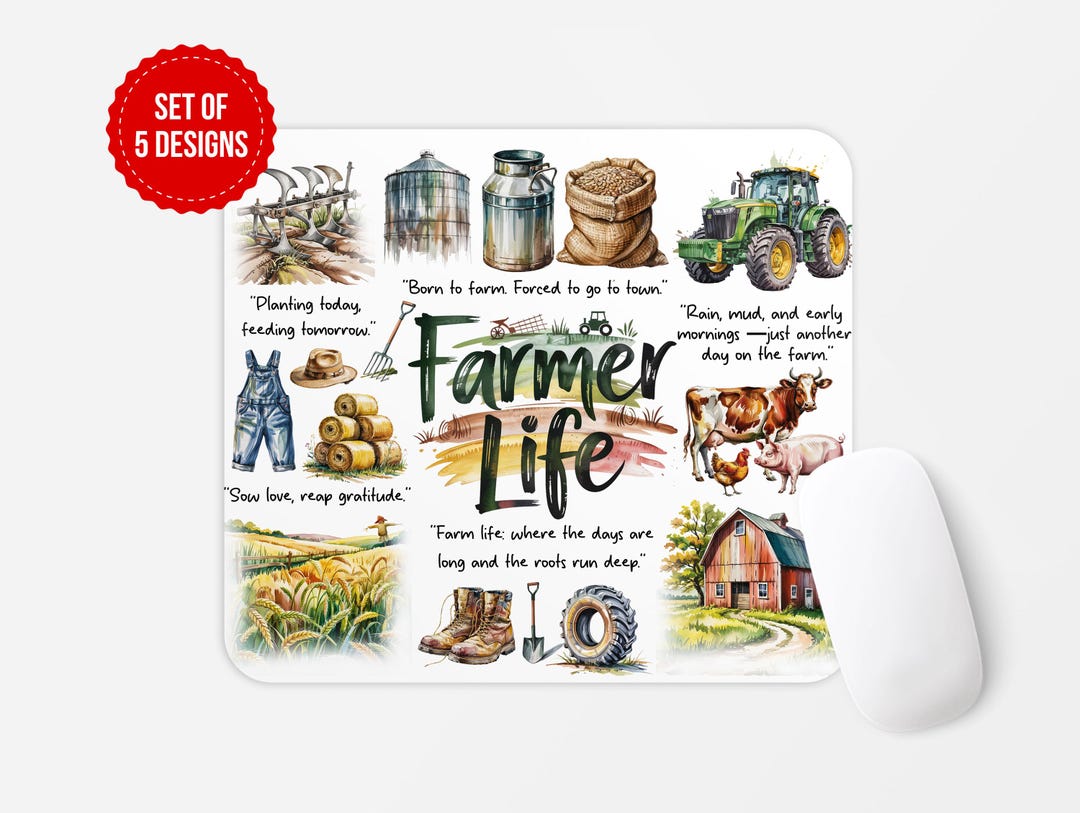 Farmer Life Mouse Pad: Watercolor Tractor & Country Quotes (digital ...