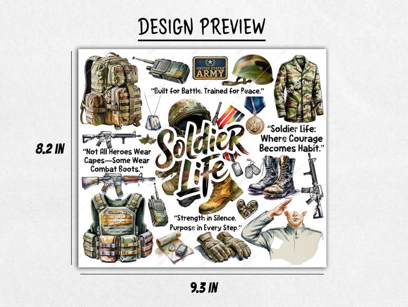 Soldier Life Tumbler Design: Camouflage & Military Icons (digital ...