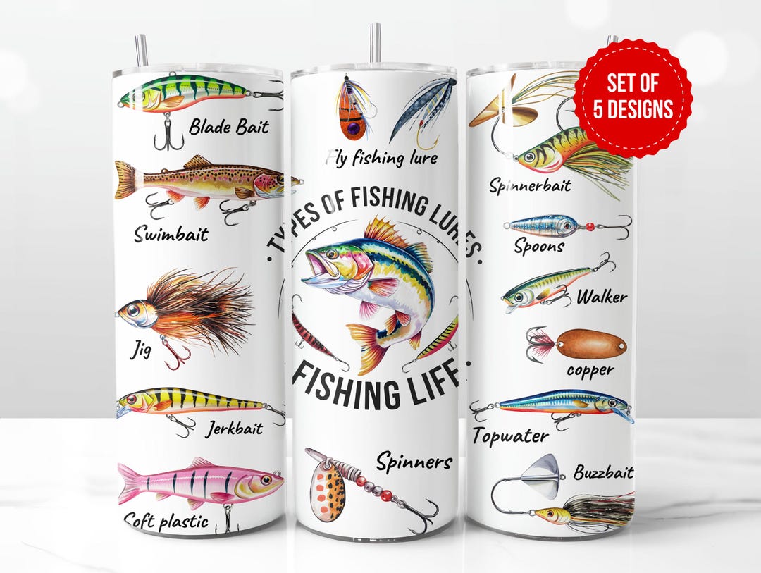 Fishing Lures Watercolor Design: 20oz Tumbler Sublimation PNG (digital ...