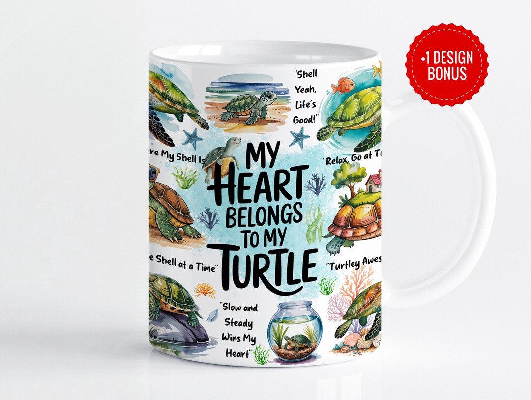 Watercolor Turtle Mug Design | Pet Love Quote, 11oz & 15oz (digital ...