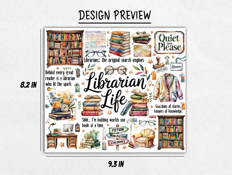 Librarian Life Tumbler Design: Watercolor Books PNG (digital Download ...